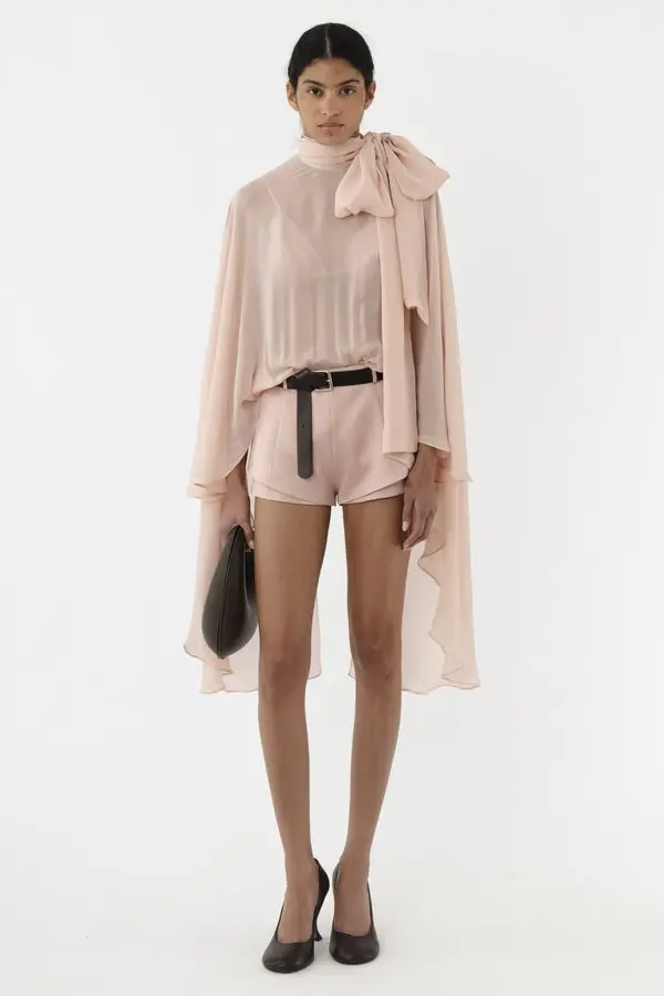 Arakii Sheer Cape Playsuit With Tailored Shorts - Light Pink