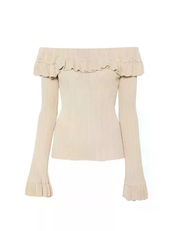 Blumarine Ruffled Off-shoulder Sweater - Neutrals