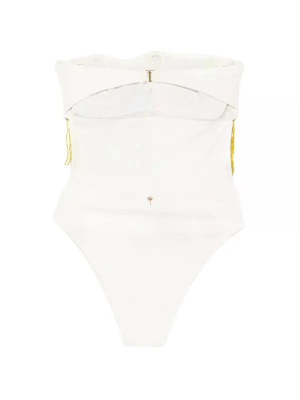 AGUA DE COCO Embellished Fringed Bandeau Swimsuit - White