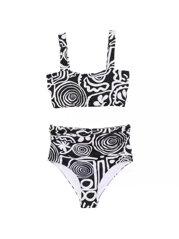 Liviana Conti Ruched Abstract Print Bikini Set - Black