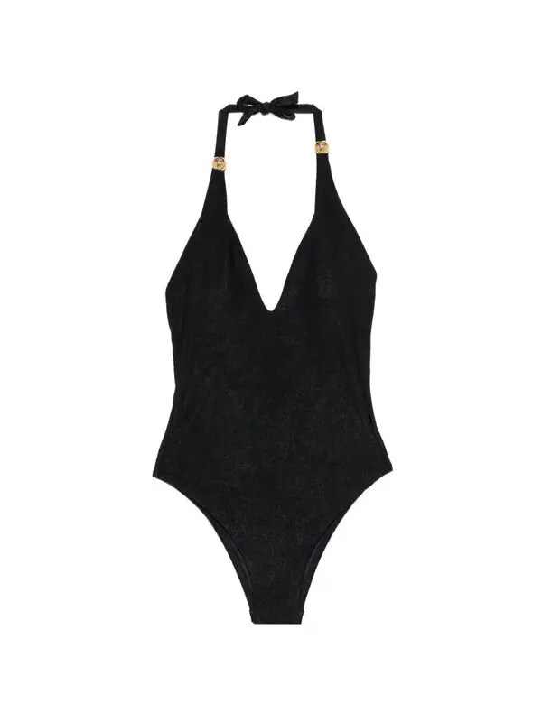 AGUA DE COCO V-neck Embellished Swimsuit - Black
