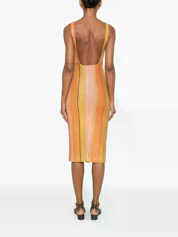 AGUA DE COCO Striped Scoop-neck Midi Dress