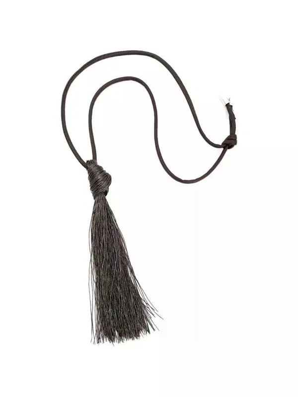 ALYSI Long Fringed Knotted Necklace - Brown