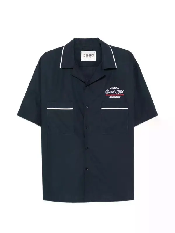 Iceberg Logo-embroidered Piping-detail Shirt - Blue
