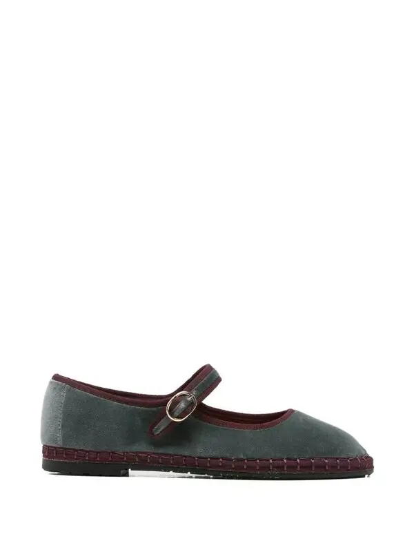 FLABELUS Georgina Velvet Mary Jane Ballet Flats - Grey
