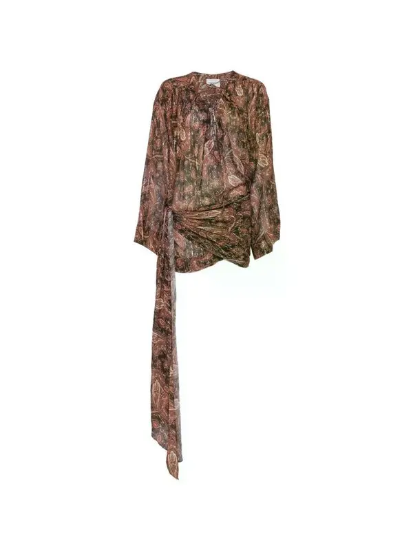 Andamane Indira Paisley-print Lace-up Mini Dress - Brown