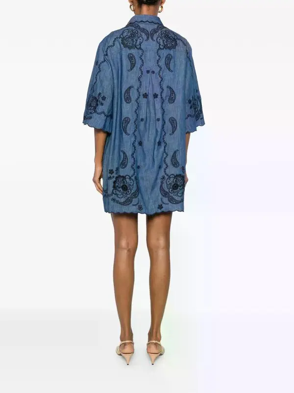 Zimmermann Mini Aster Paisley-embroidered Scalloped Dress - Blue