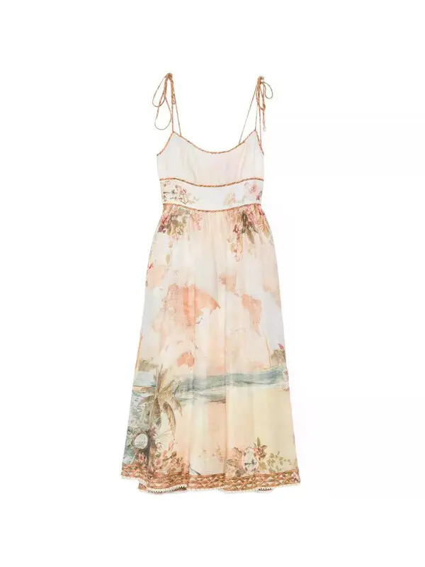 Zimmermann Map Print Tie-strap Dress - Neutrals