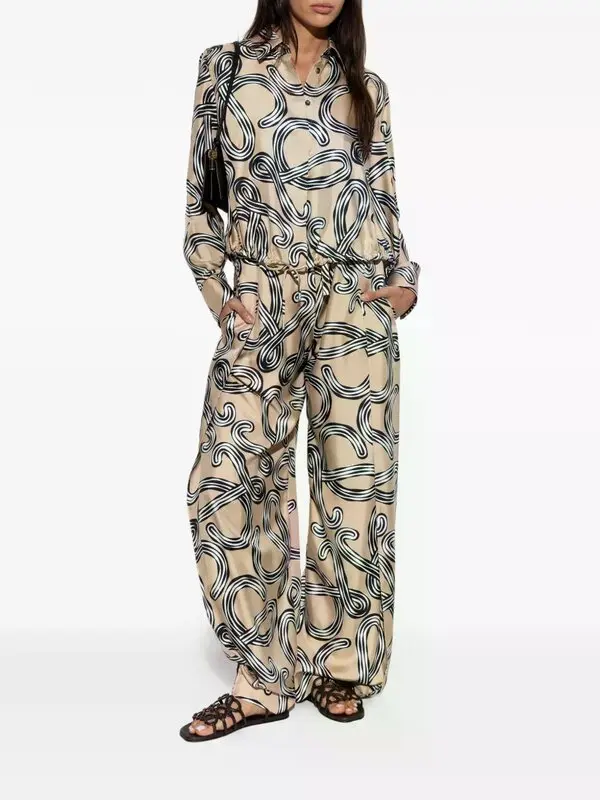 Loewe Anagram Print Silk Trousers - Neutrals