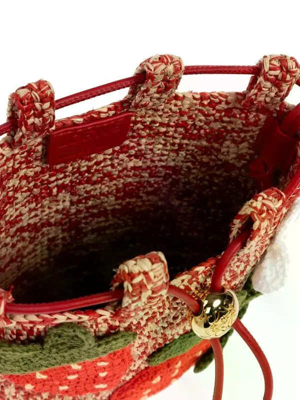 Loewe Raffia Crossbody Bag With Strawberry Embellishment