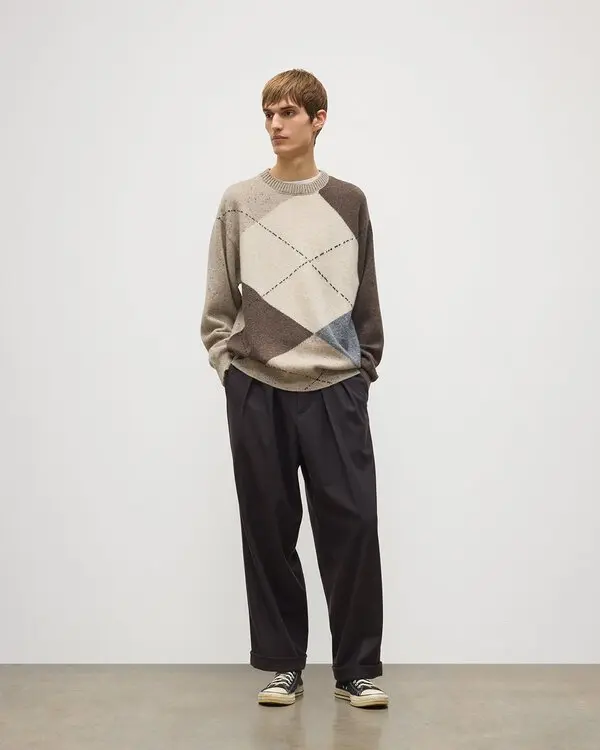 Johnstons Of Elgin Monteith Exploded Argyle Donegal Cahmere Jumper - Natural