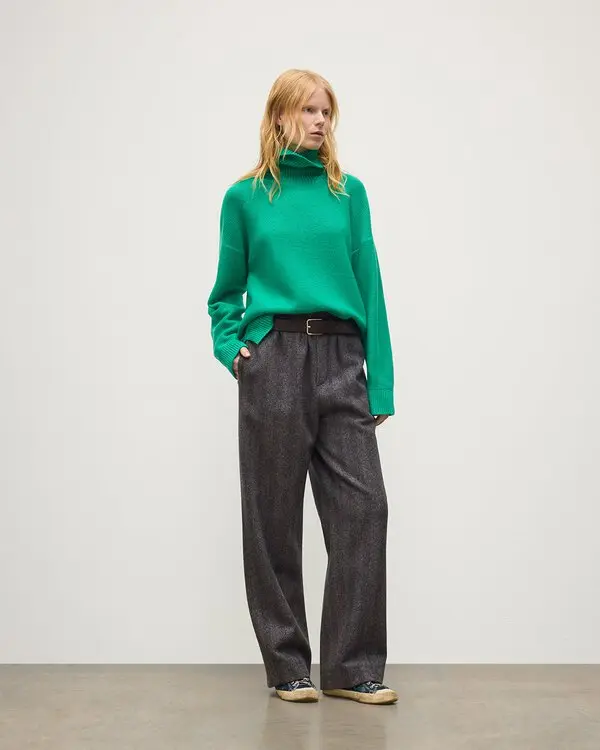 Johnstons Of Elgin Maggie Reverse Stitch Roll Neck Cashmere Jumper - Green