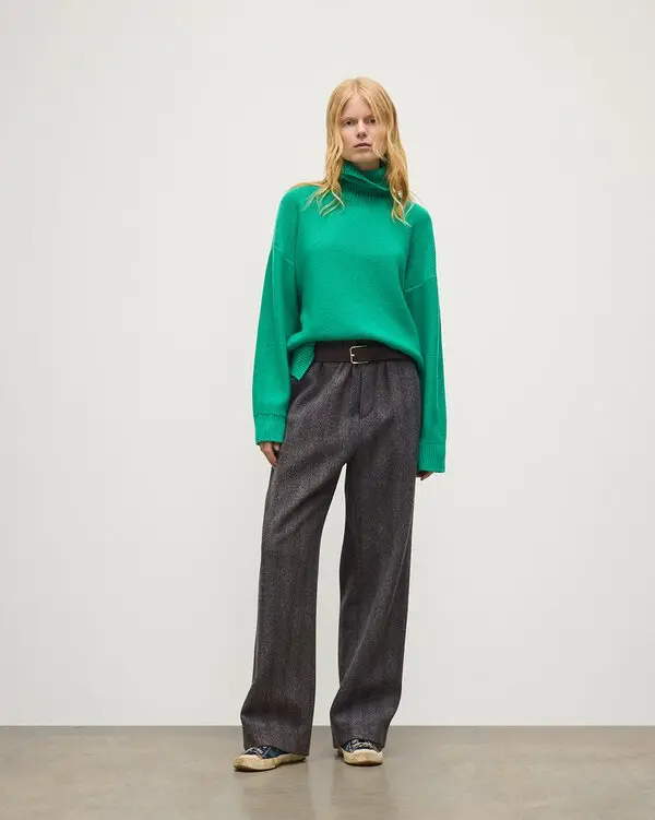 Johnstons Of Elgin Maggie Reverse Stitch Roll Neck Cashmere Jumper - Green