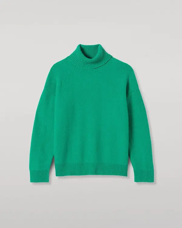 Johnstons Of Elgin Maggie Reverse Stitch Roll Neck Cashmere Jumper - Green
