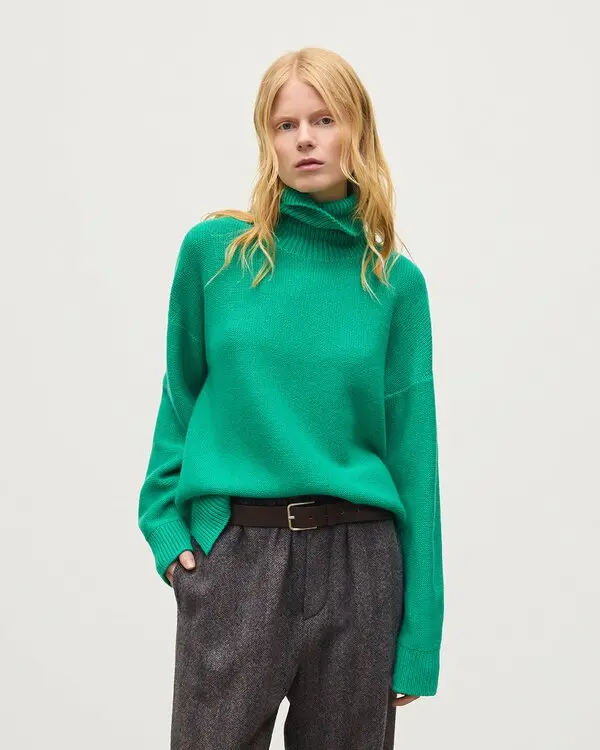 Johnstons Of Elgin Maggie Reverse Stitch Roll Neck Cashmere Jumper - Green