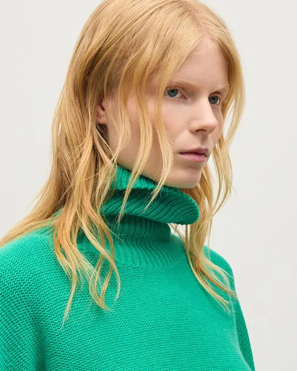 Johnstons Of Elgin Maggie Reverse Stitch Roll Neck Cashmere Jumper - Green
