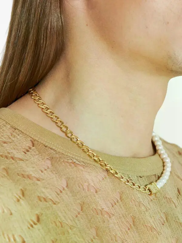 ALAN CROCETTI Chain And Pearl Necklace - Gold