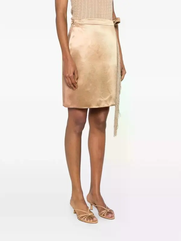 THE NINA STUDIO Fringe-trimmed Wrap Skirt