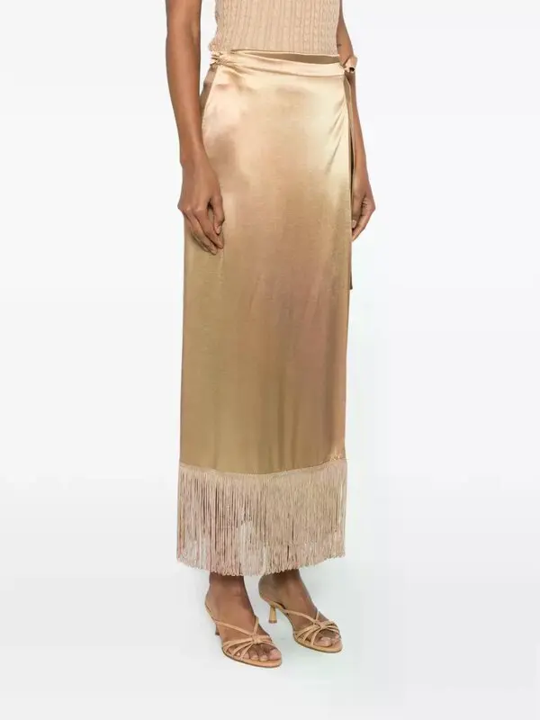 THE NINA STUDIO Fringe Trim Wrap Skirt