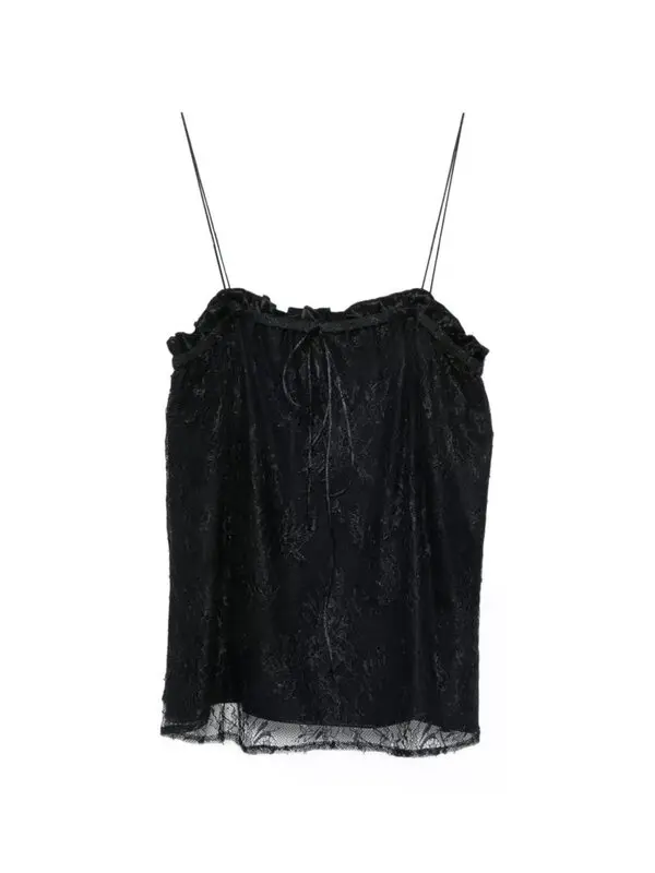 THE NINA STUDIO Lace Detail Ruffled Top - Black