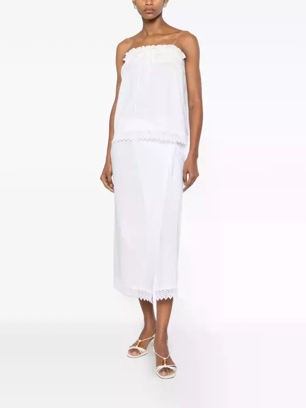 THE NINA STUDIO Lace Detail Ruffled Top - White