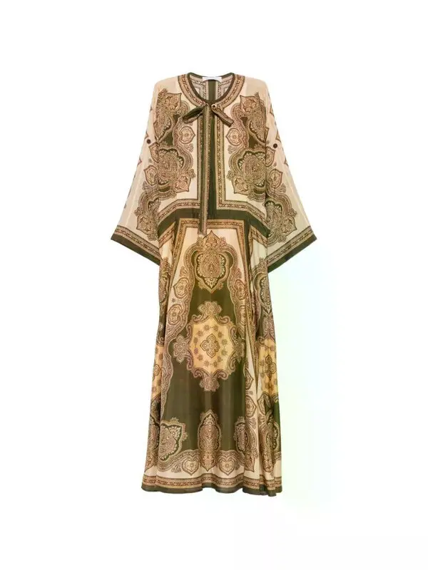 Zimmermann Paisley-print Pussy-bow Midi Dress - Green