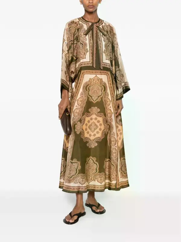 Zimmermann Paisley-print Pussy-bow Midi Dress - Green