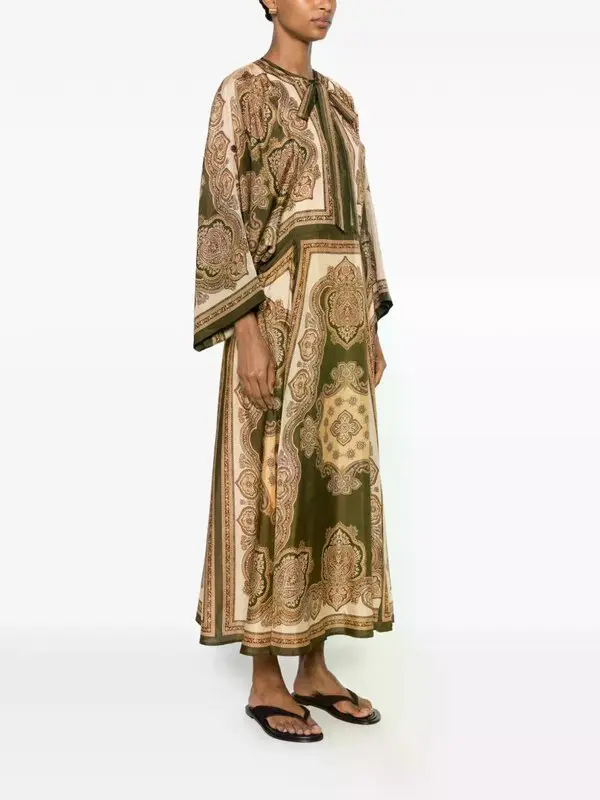 Zimmermann Paisley-print Pussy-bow Midi Dress - Green
