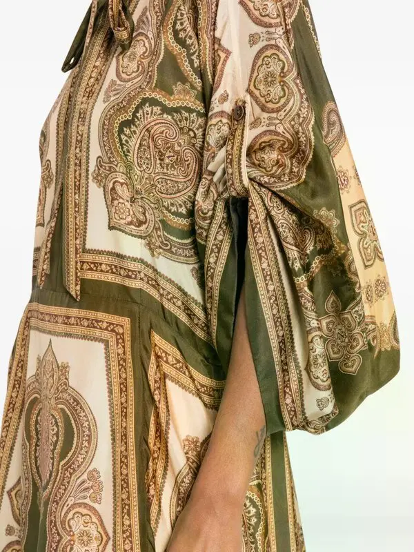 Zimmermann Paisley-print Pussy-bow Midi Dress - Green