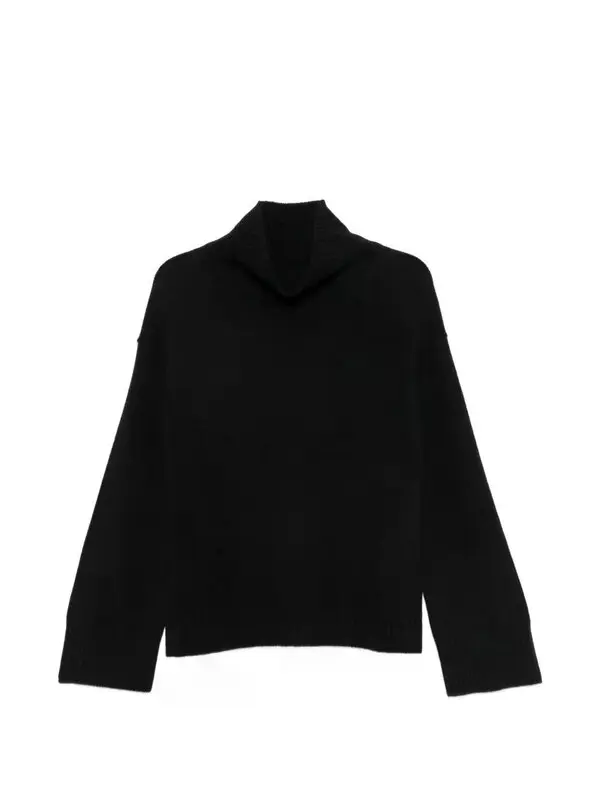Soft Goat Roll Neck Ribbed Trim Sweater - Black