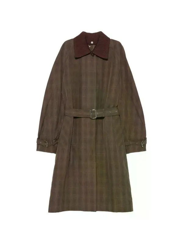 Iceberg Check-pattern Belted Coat - Brown
