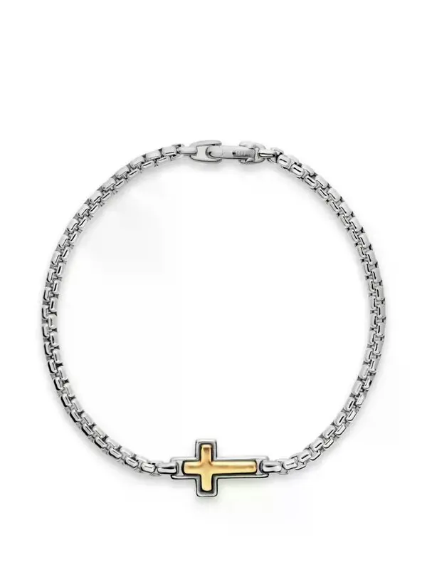 David Yurman Sterling And 14k Yellow Gold Cross Station Bracelet - Silver