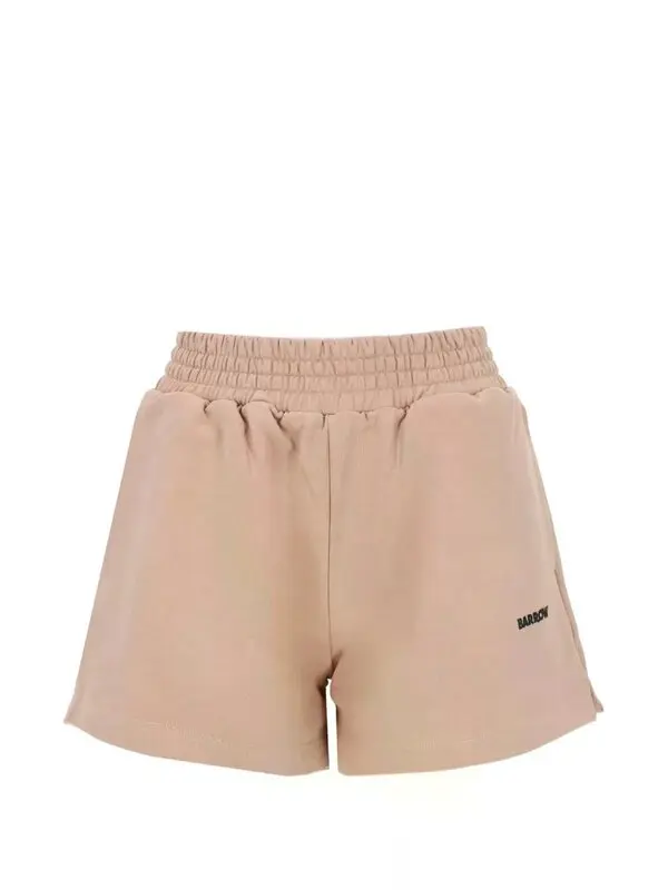 BARROW Logo Print Elasticated Waist Mini Shorts - Neutrals