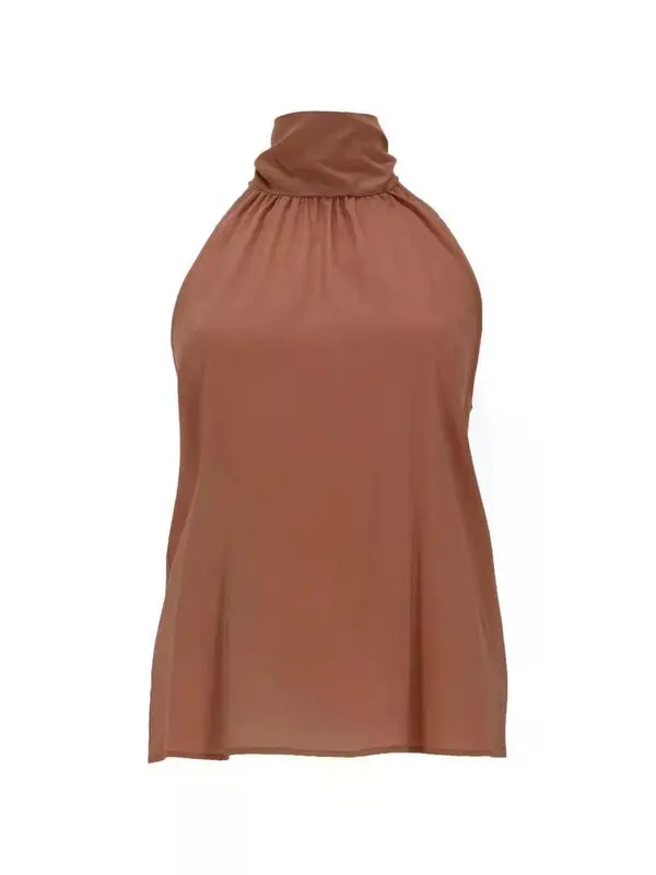 PT TORINO Anita Halterneck Gathered Blouse - Brown