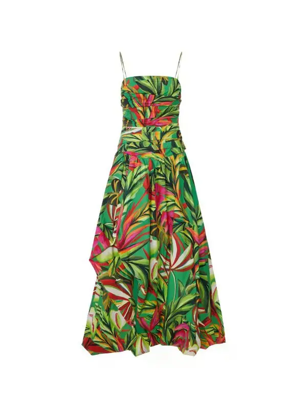 Farm Rio Tropical Dream Floral-print Ruched Dress - Green