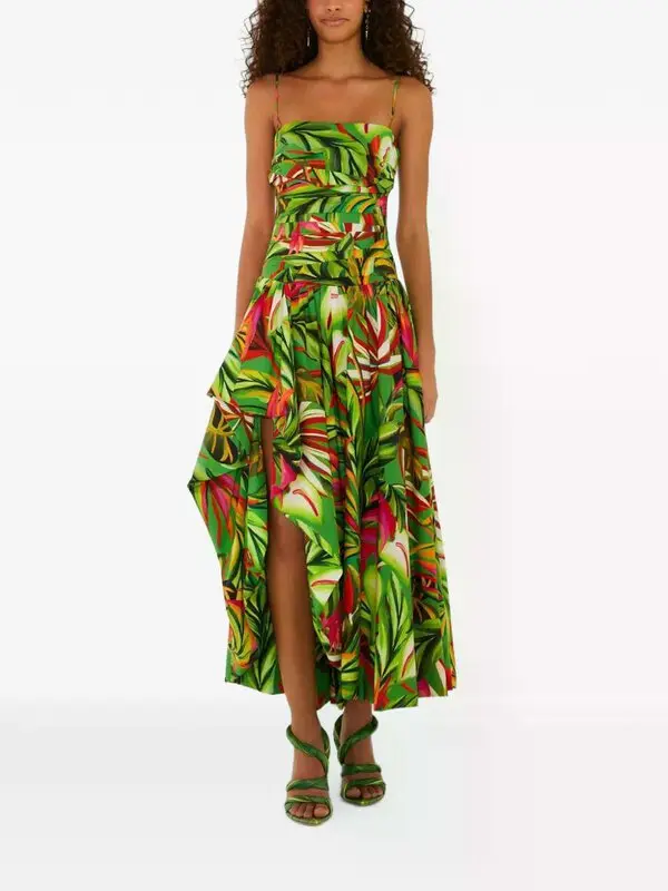 Farm Rio Tropical Dream Floral-print Ruched Dress - Green