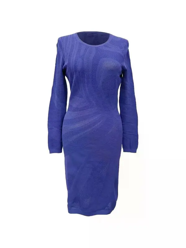 Versace Wavy Pattern Long Sleeve Midi Dress - Blue
