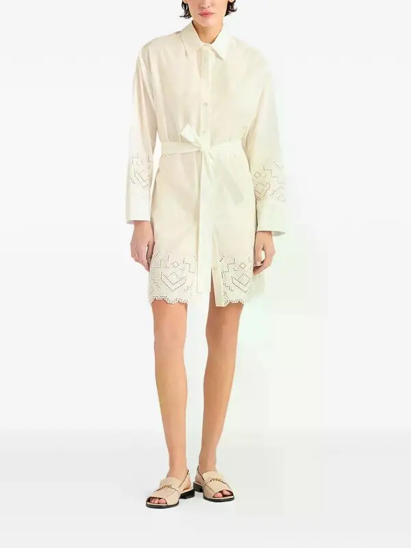 Momoni Coyotera Broderie Anglaise Mini Shirtdress - Neutrals