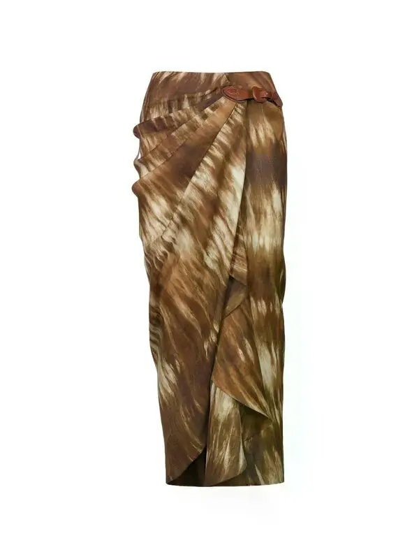 Johanna Ortiz Expedition Draped Linen Skirt - Brown