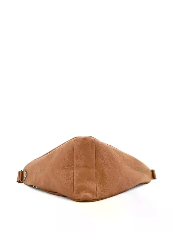 Prada Triangle Logo Zip Messenger Leather Crossbody Bag
