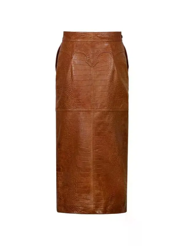 Johanna Ortiz Croc-effect Leather Skirt