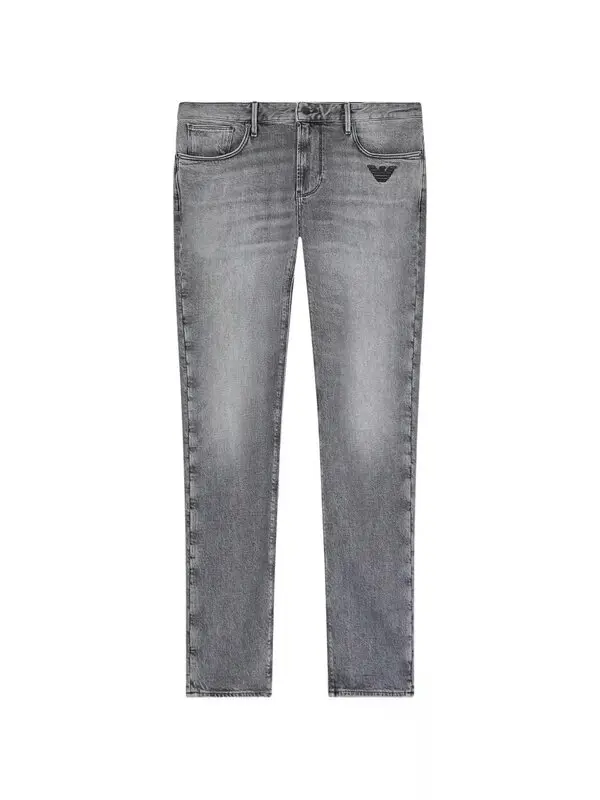 Emporio Armani Slim-fit Logo-embroidered Jeans - Grey
