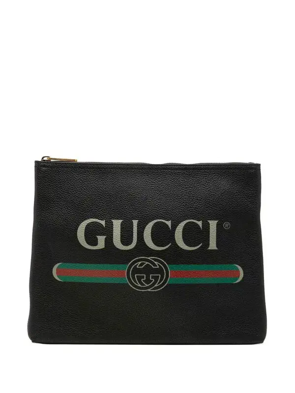 Gucci 2016-2026 Medium Calfskin Logo Portfolio Clutch Bag - Black