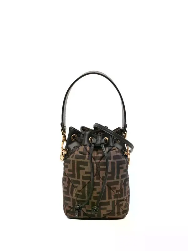 Fendi Mini Quilted Silk Ff Mon Tresor Bucket Bag - Brown