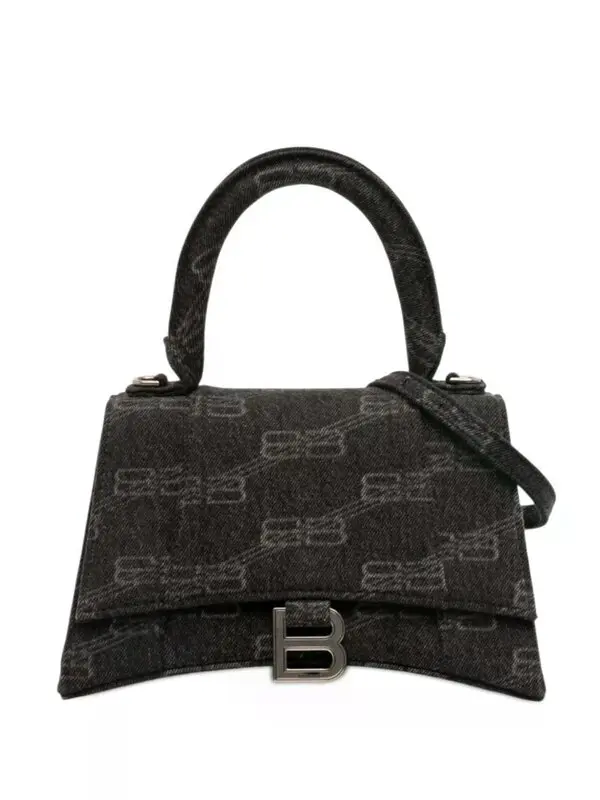 Balenciaga Bb Monogram Denim Hourglass Top Handle Bag - Black