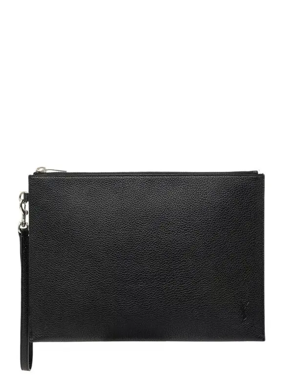Saint Laurent Grained Calfskin Monogram Clutch Bag - Black
