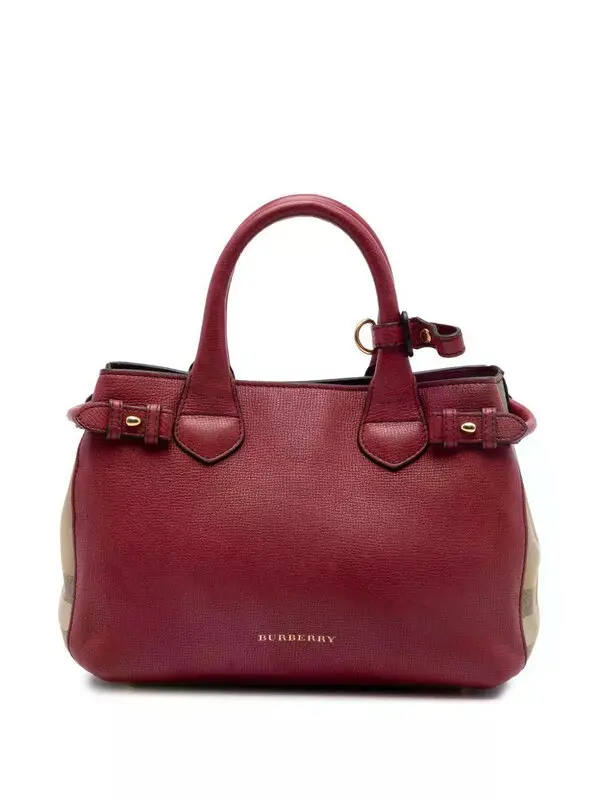 Burberry Small Grainy Calfskin And House Check Banner Satchel - Red