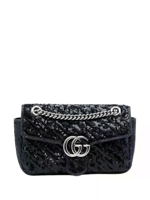 Gucci 2016-2026 Medium Gg Marmont Matelasse Sequin And Leather Shoulder Bag - Black