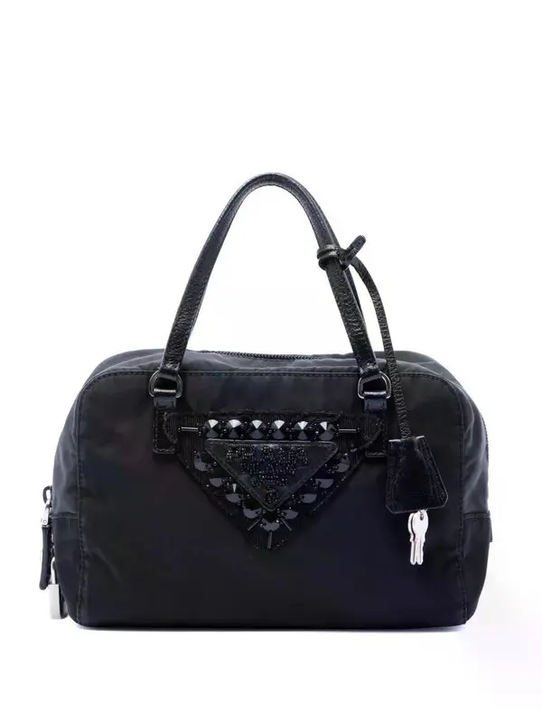 Prada Tessuto Beaded Handbag - Black