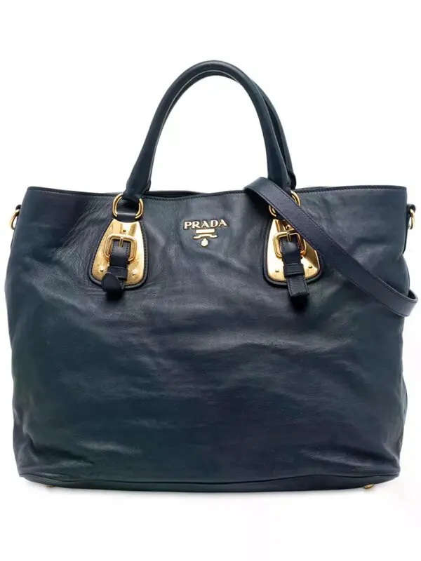 Prada Soft Calfskin Open Convertible Shopping Tote Satchel - Blue